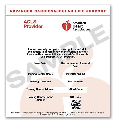 Advanced Cardiovascular Life Support (ACLS) Provider eCard